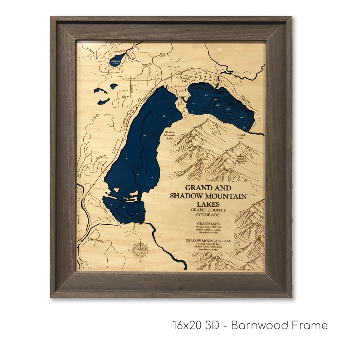 Grand Lake Map, Shadow Mountain Lake Map, 3D Wall Art, Contour Map ...