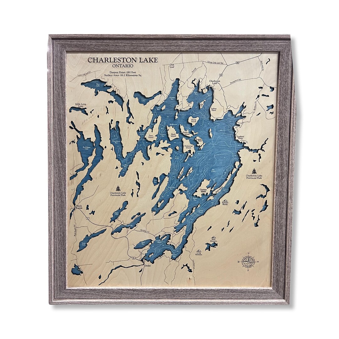 Charleston Lake Map, Lake Sign, Wood Lake Map, Wood Lake Sign, Lake Art ...