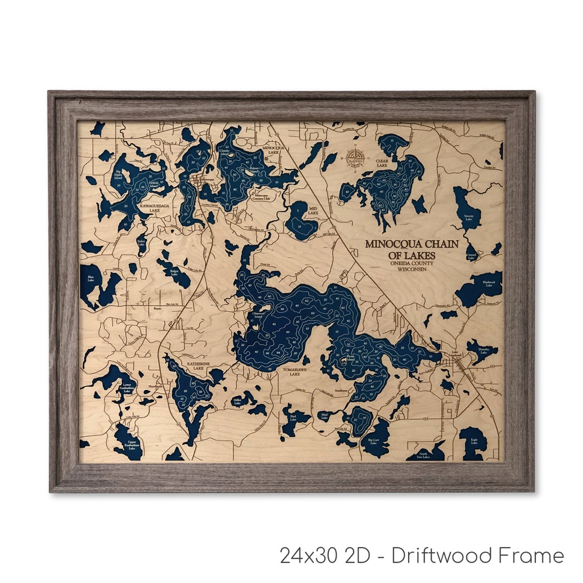 Minocqua Chain of Lakes Map Minocqua Lake Map 3D Lake Map - Etsy Sweden