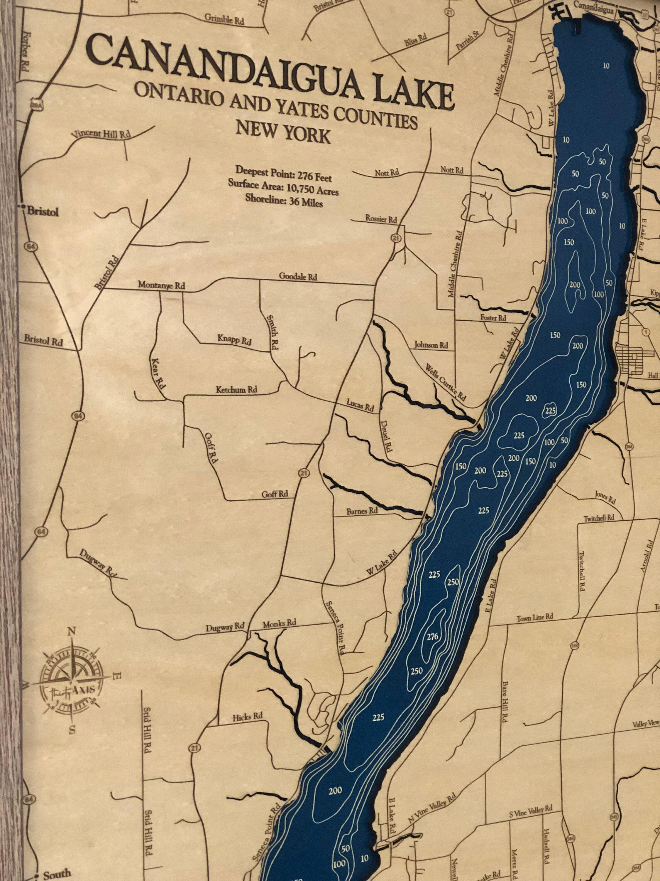 Canandaigua Lake, Custom Lake Map, Finger Lakes Map, Canandaigua Wood ...