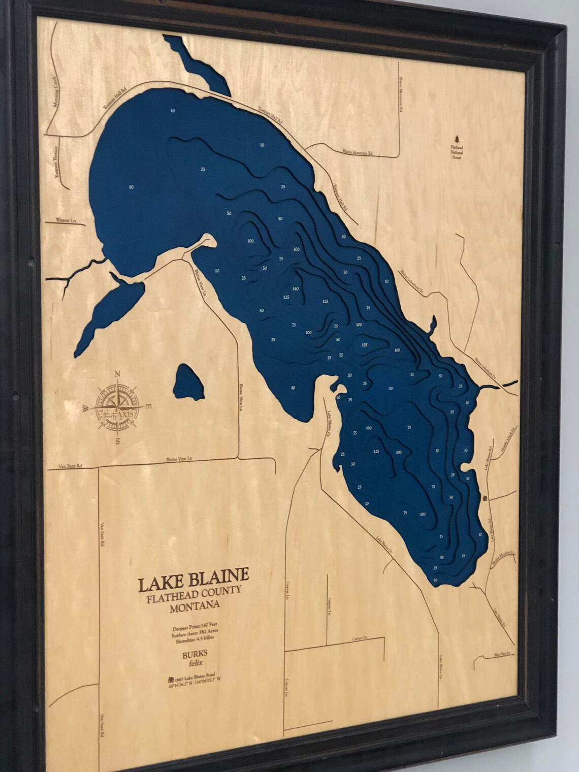 Lake Blaine Map Custom Wood Map Custom Lake Art 3D Wall | Etsy