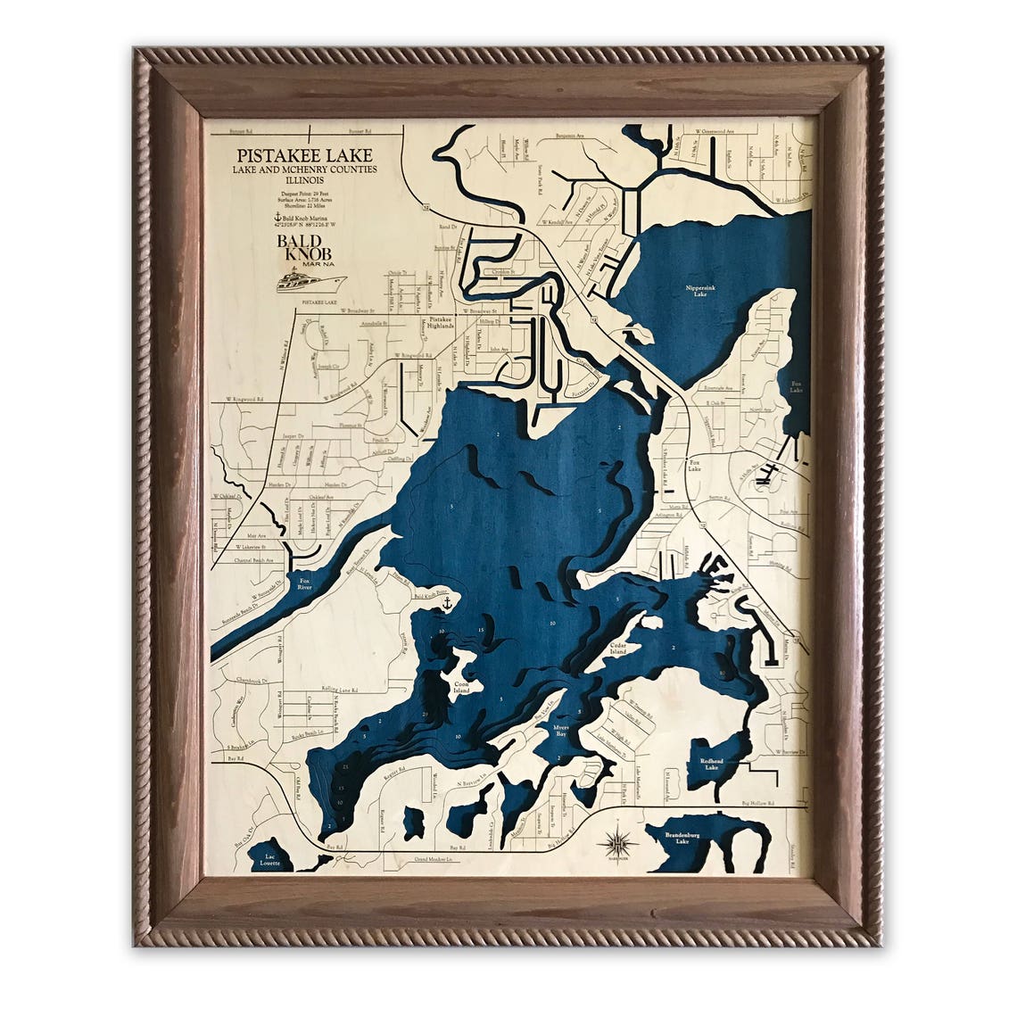 Pistakee Lake Custom Wood Map Art 3D Wall Art Contour | Etsy