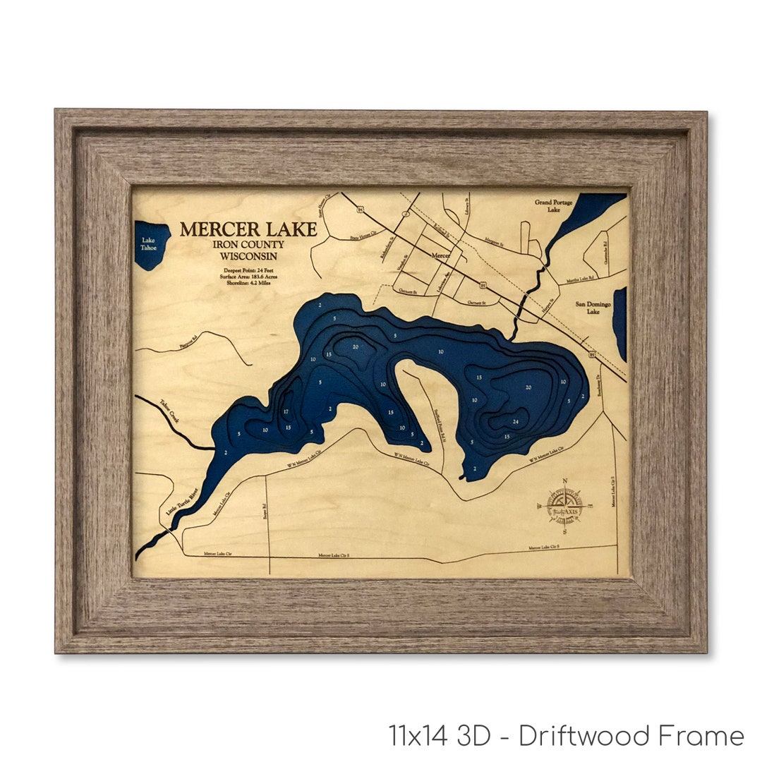 Mercer Lake Map, Lake Sign, 3D Wood Map, 3D Lake Map, Wood Lake Map ...