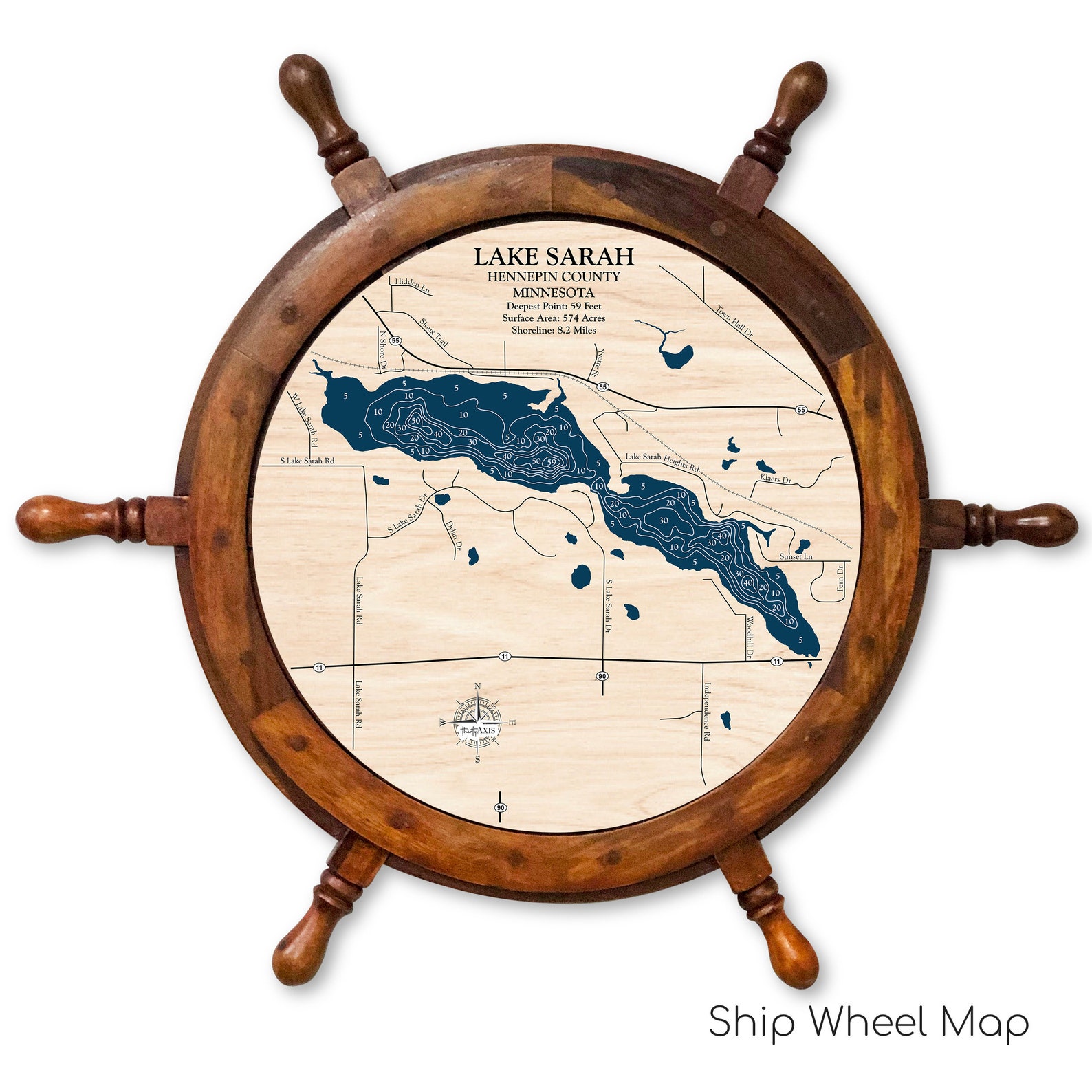 Lake Sarah Map, Wood Lake Map, Custom Lake Map, Custom Lake Sign ...