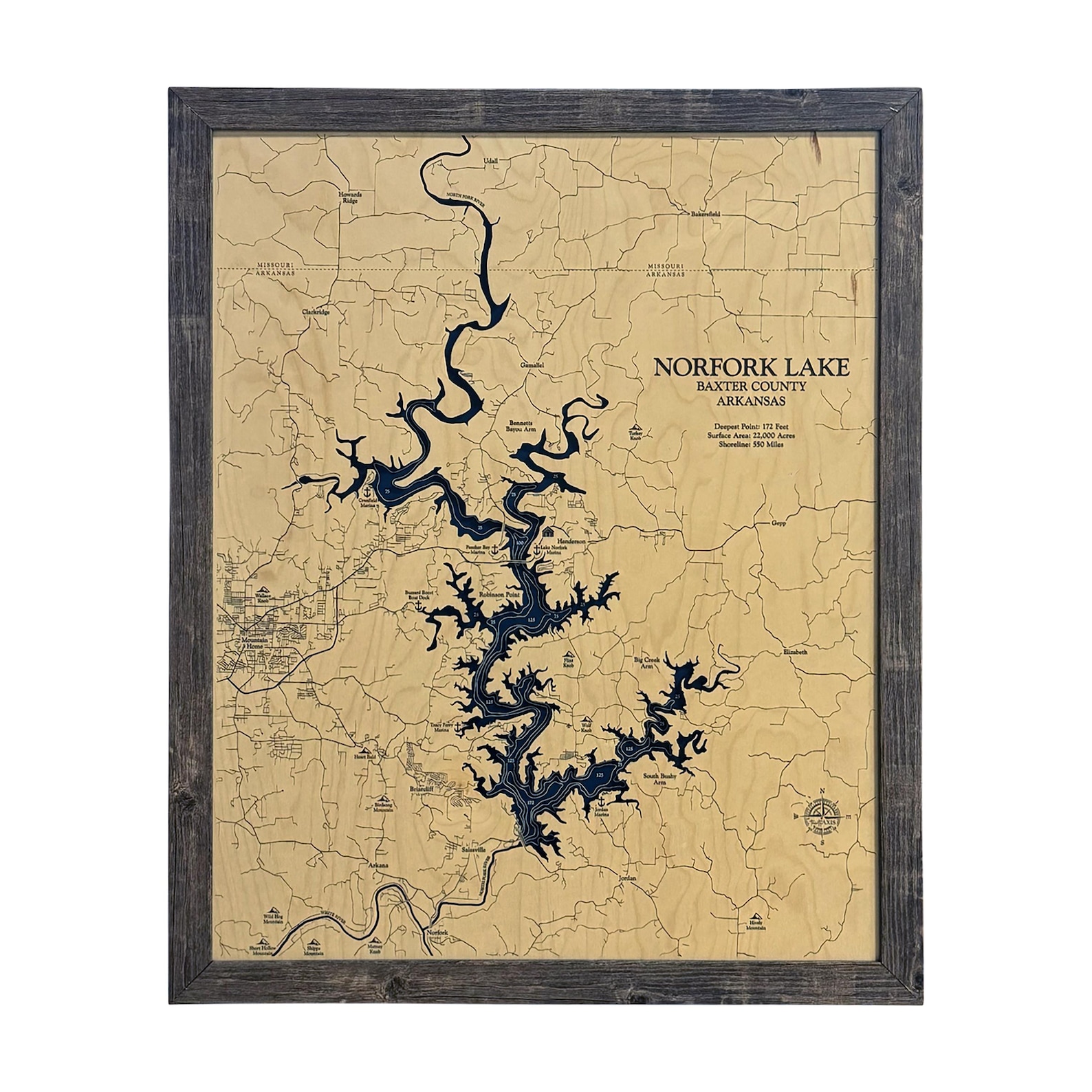 Norfork Lake Map, Lake House Gift, 3D Lake Map, Wood Lake Sign, Lake ...