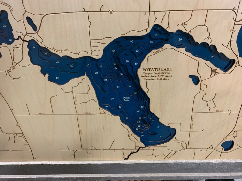 Potato Lake Chain Map Potato Lake Map Wood Lake Map Wood - Etsy