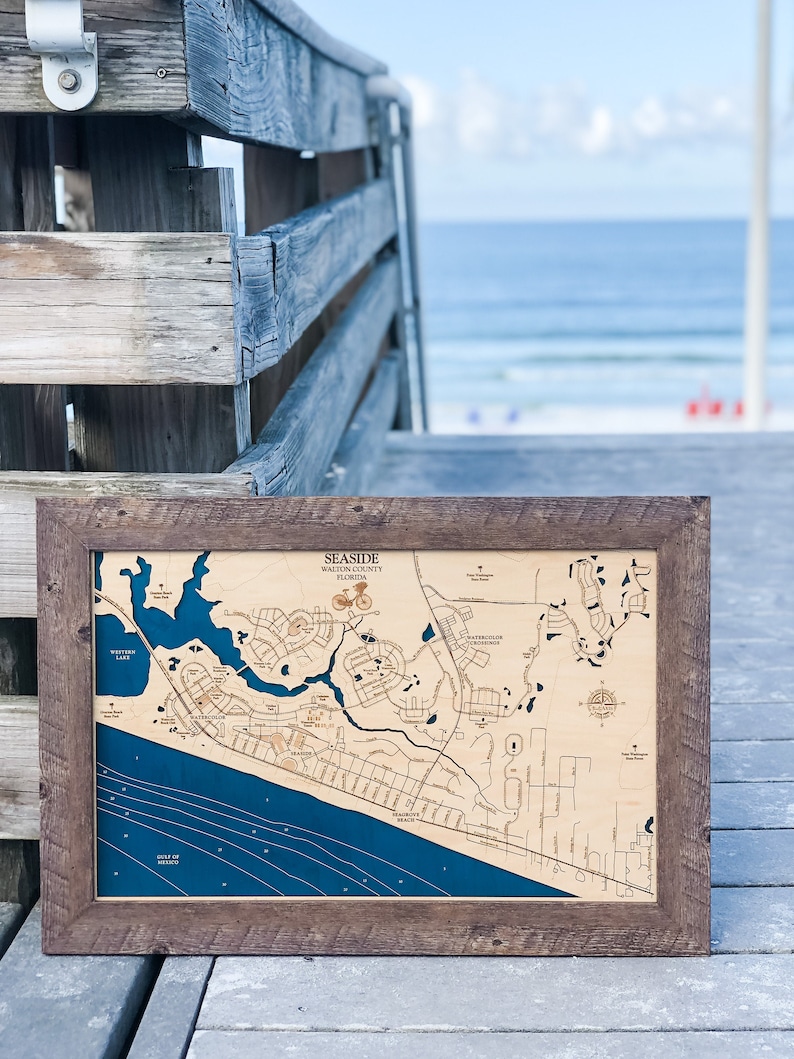 Seaside Florida Map Custom Wood Map Florida Art Panhandle | Etsy