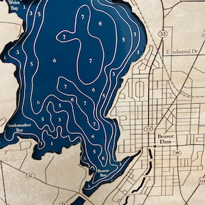 Beaver Dam Lake Wisconsin - Custom Wood Map - Art - 3D Wall Art ...