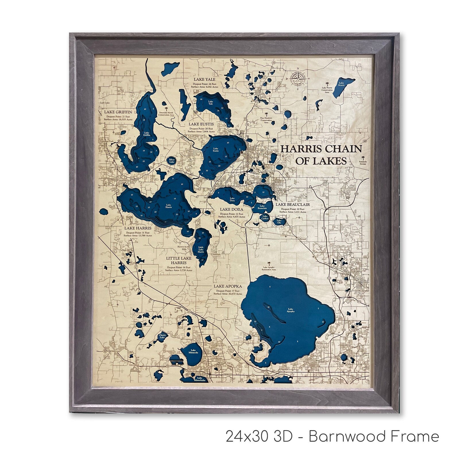 Harris Chain Map Lake Apopka Map Lake Eustis Map Lake - Etsy