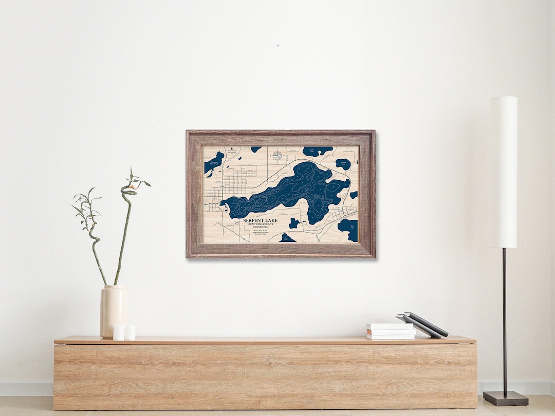 Serpent Lake Map, Lake Map, Custom Lake Map, Wood Lake Map, 3D Wall Art ...