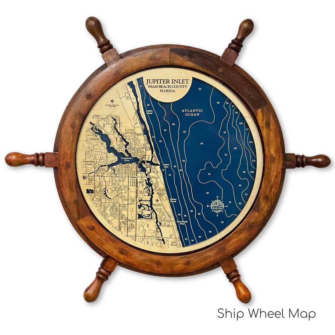 Jupiter Inlet Map, Jupiter Florida Map, Tequesta Map, Custom Wood Map ...