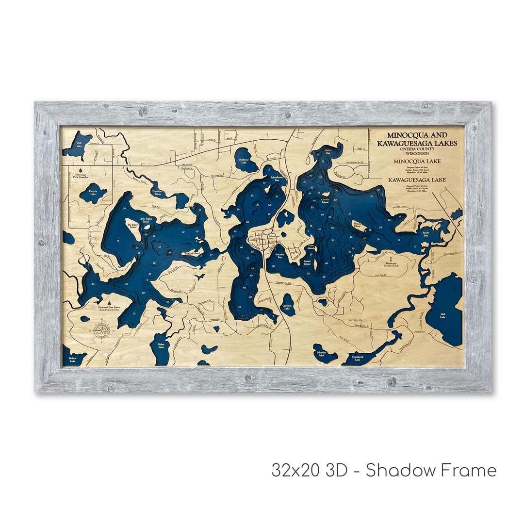 Minocqua Lake Map, Kawaguesaga Lake Map, Custom Lake Map, Custom Lake ...