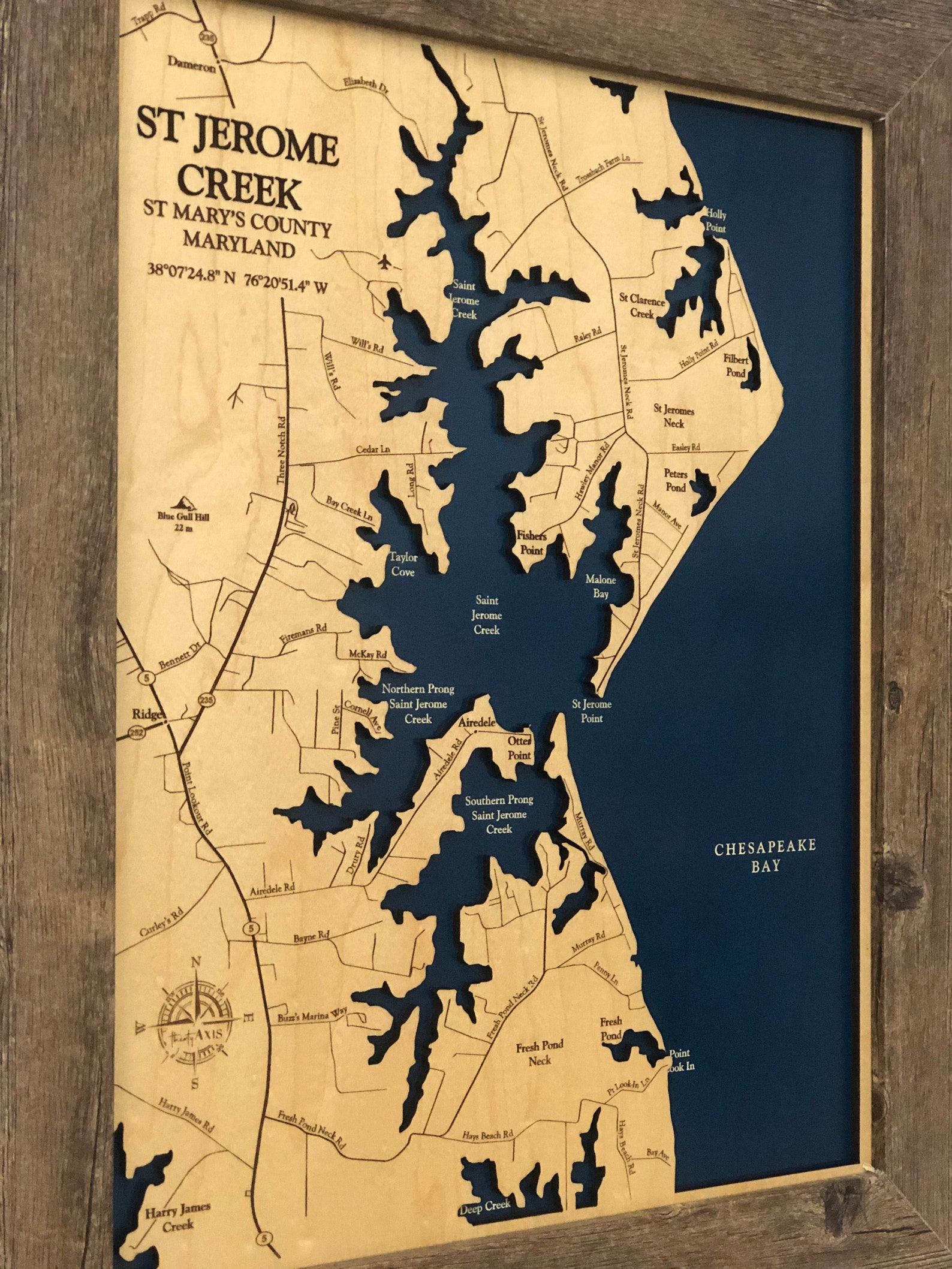 St Jerome Creek Map Chesapeake Bay Map Custom Wood Map 3D - Etsy