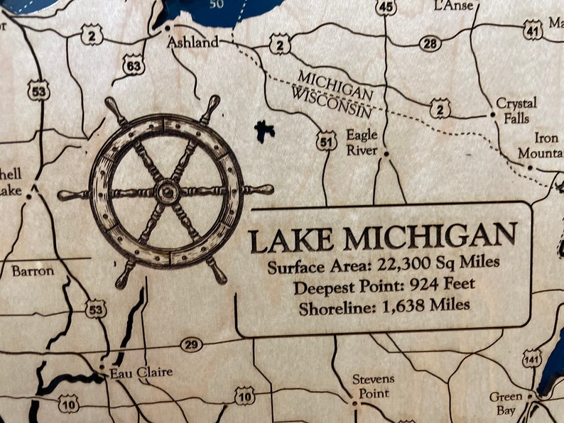 Great Lakes Map With Nautical Graphics 3D Lake Map Custom | Etsy
