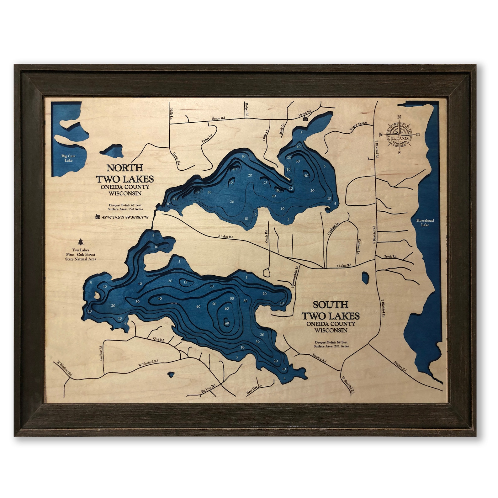 Two Lakes WI Map Custom Wood Map 3D Wall Art Contour Map - Etsy