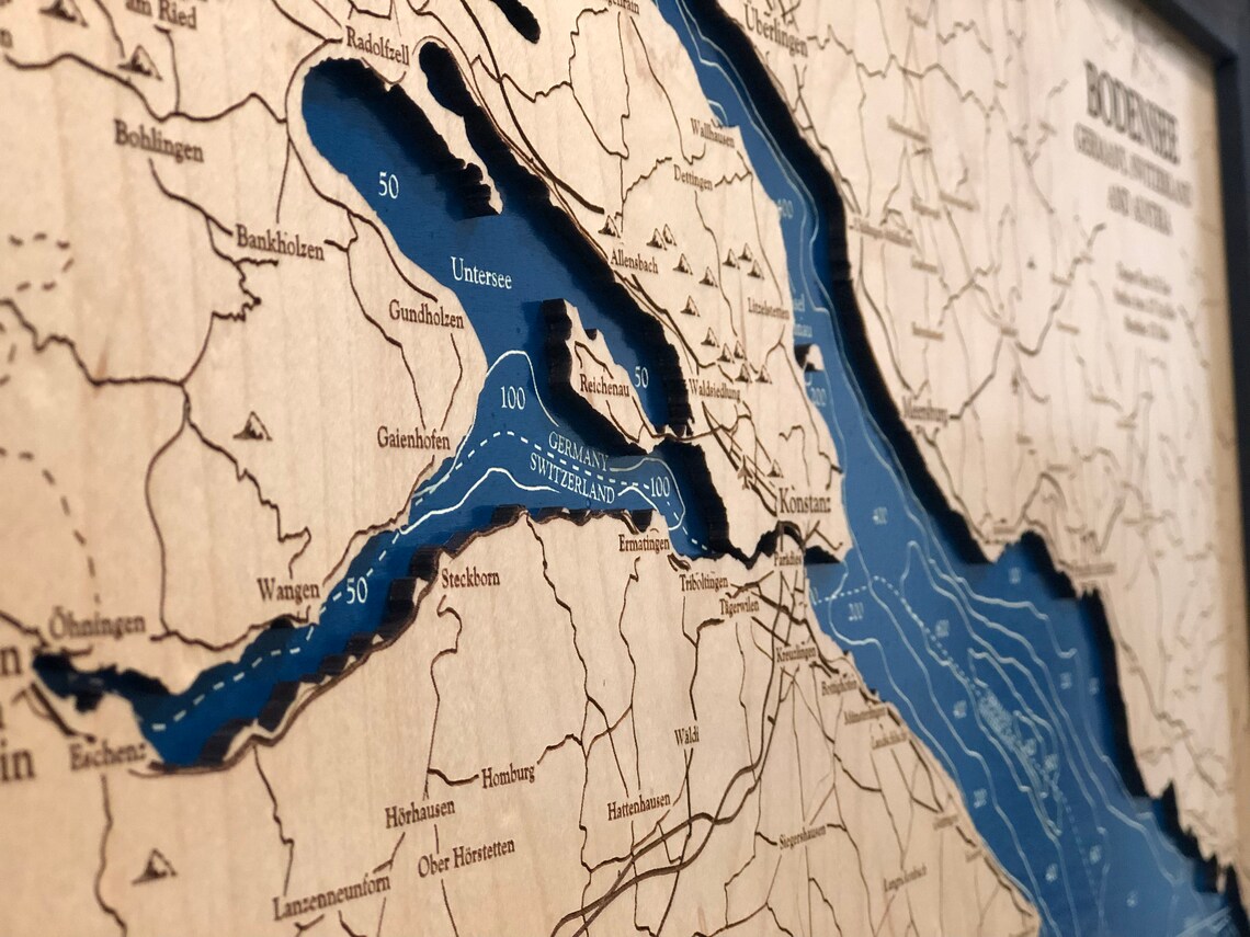 Bodensee Map Lake Constance Map Custom Wood Map 3D Wall - Etsy