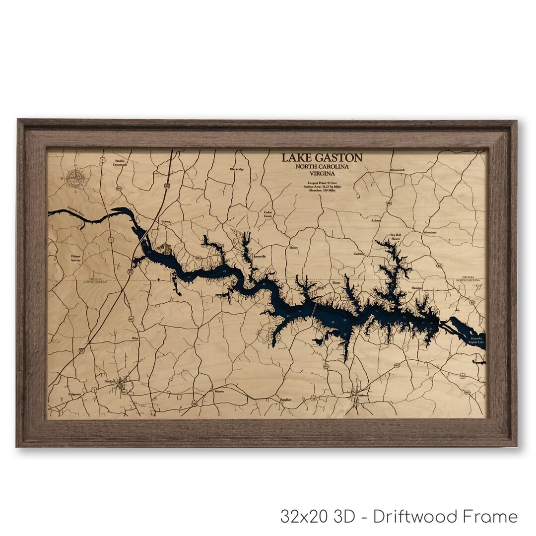 Lake Gaston, Custom Wood Map, 3D Wall Art, Contour Map Lake House Decor ...