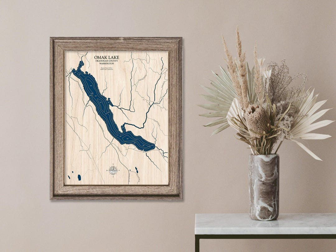 Omak Lake Map, Custom Lake Sign, Custom Lake Map, Wood Lake Map, 3D ...