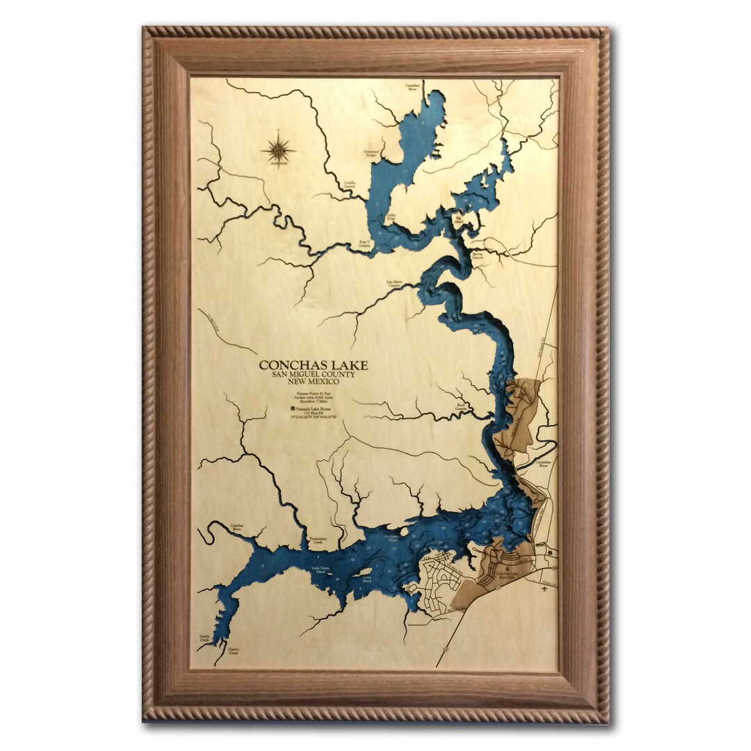 Conchas Lake - Custom Wood Map - Art - 3D Wall Art - Contour Map - Lake ...