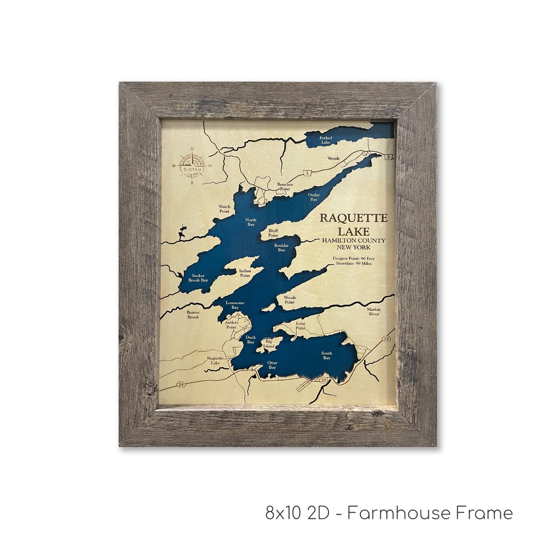 Raquette Lake, Raquette Lake Map, Lake Map, Aiderondacks Map, Custom ...