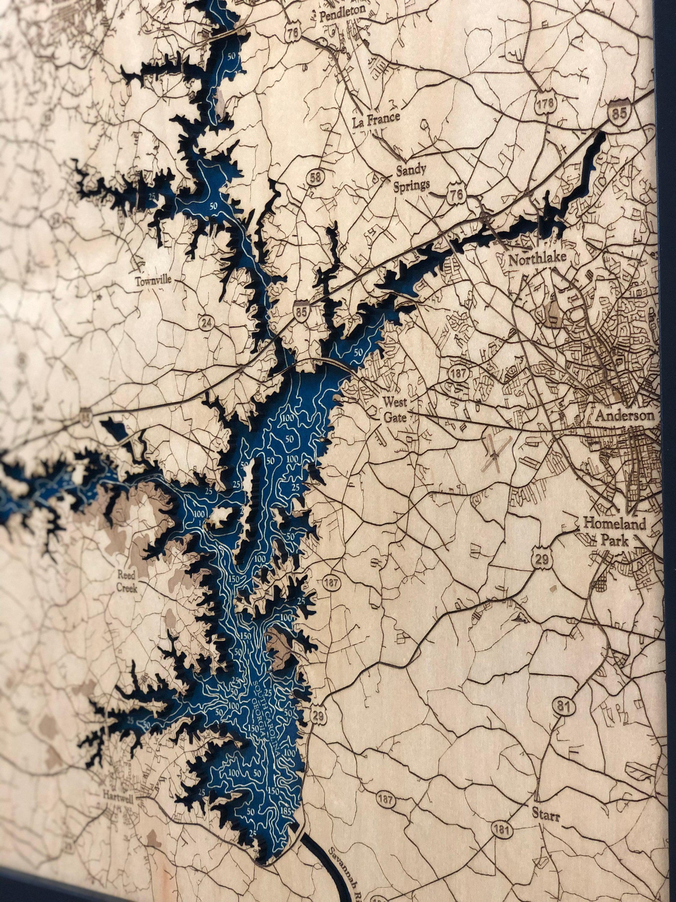 Lake Hartwell Map, Custom Wood Map, Custom Lake Art, 3D Wall Art ...