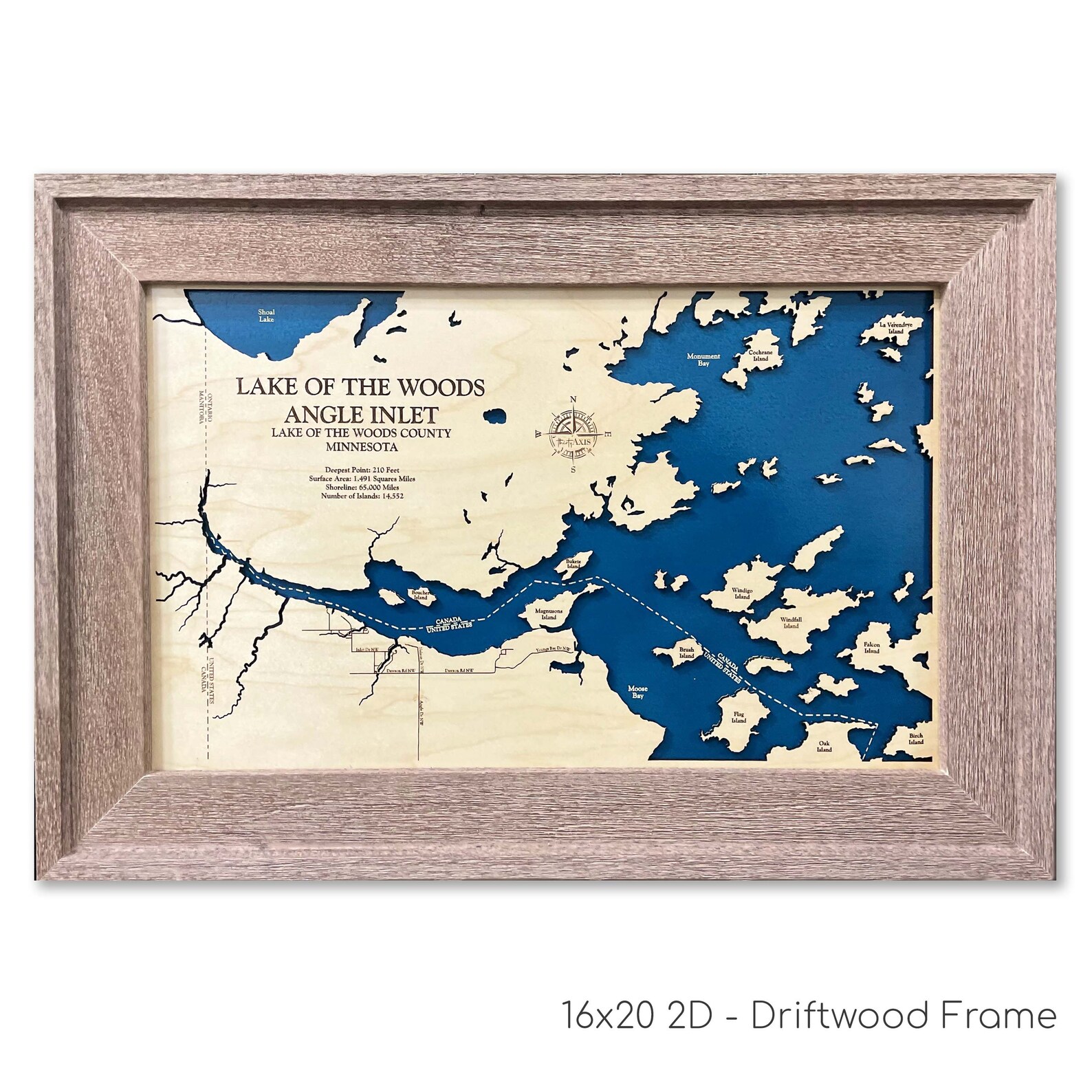 Angle Inlet Map Custom Wood Map Wood Lake Map Lake of the - Etsy