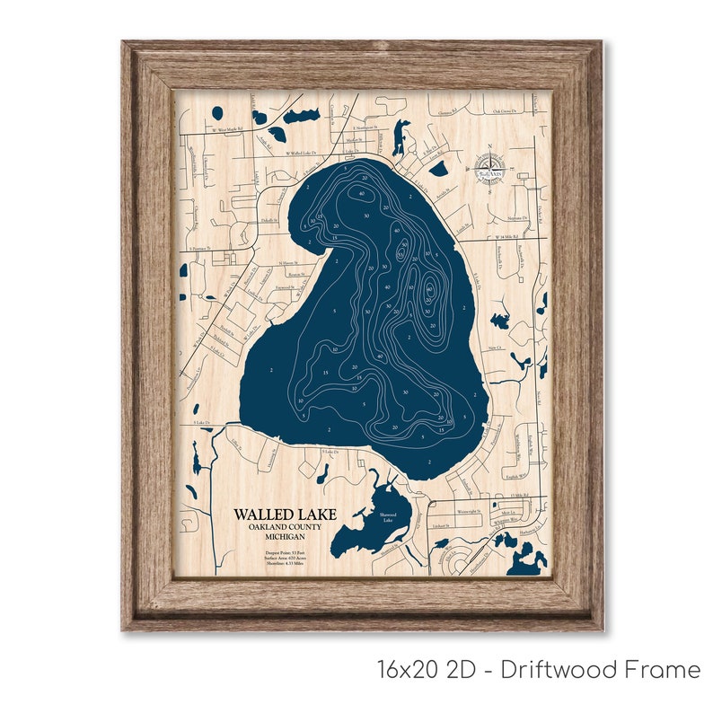 Walled Lake Map 3D Lake Map Wood Lake Map Custom Lake Map - Etsy