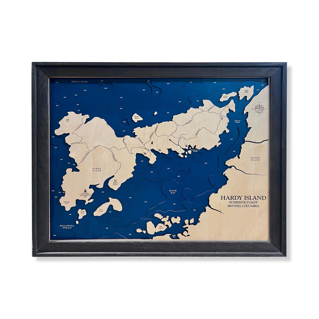 Mapa de la isla Hardy, mapa de Columbia Británica, regalo de viaje ...
