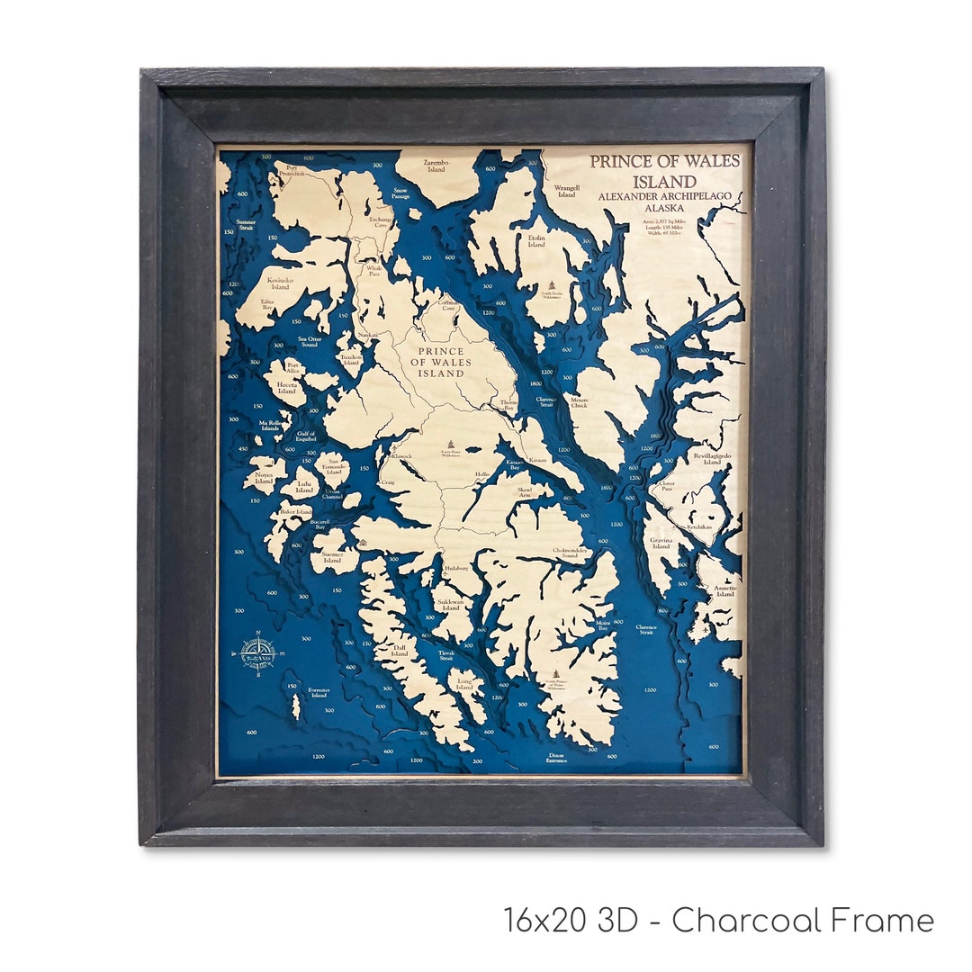 Prince of Wales Island Map, Alaska Map, Custom Wood Map, 3D Wood Map ...