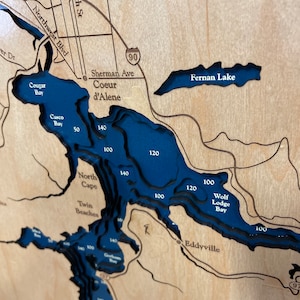 Lake Coeur D'alene - Custom Wood Map - Lake Art - Dimensional Wall Art ...