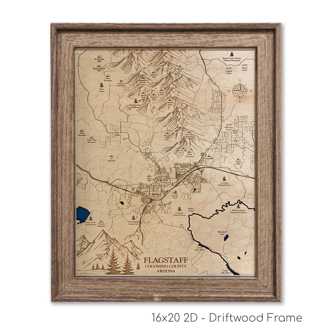 Flagstaff Map, Arizona Map, Arizona Mountains Map, Custom Lake Map ...