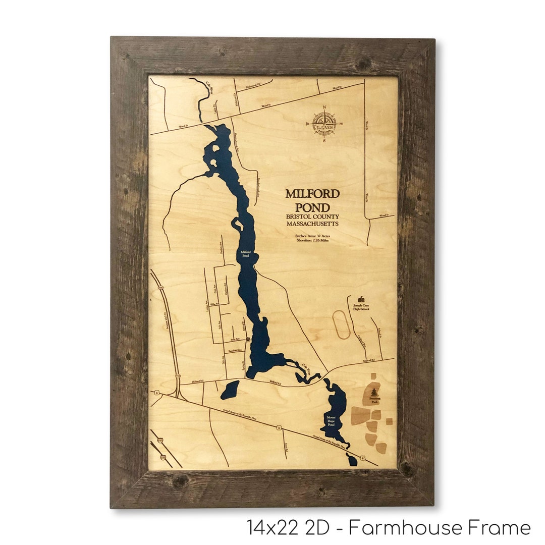 Milford Pond Map, Custom Wood Map, 3D Wall Art, Contour Map, Lake House ...