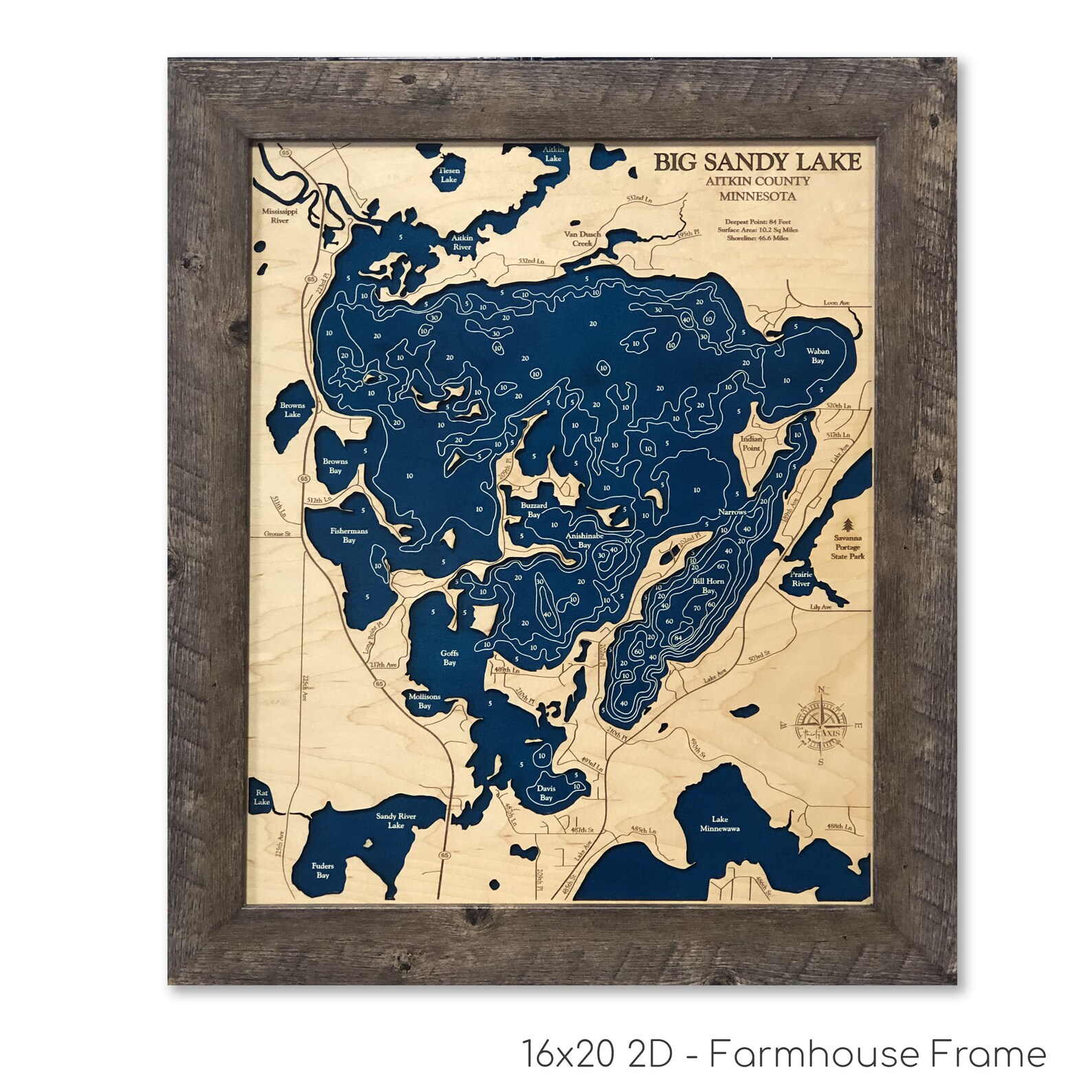 Big Sandy Lake Minnesota Custom Wood Map Art 3D Wall Art Contour Map ...
