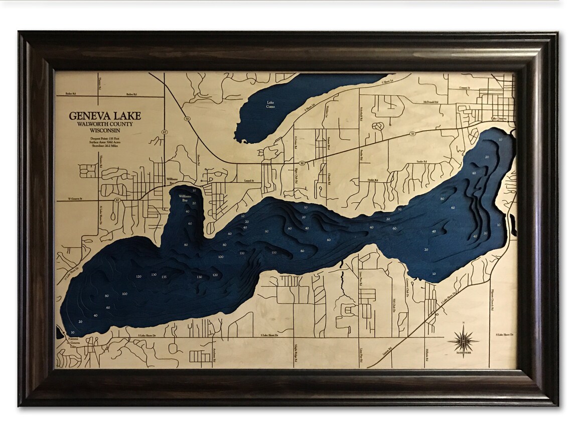 Geneva Lake Custom Wood Map Art 3D Wall Art Contour - Etsy