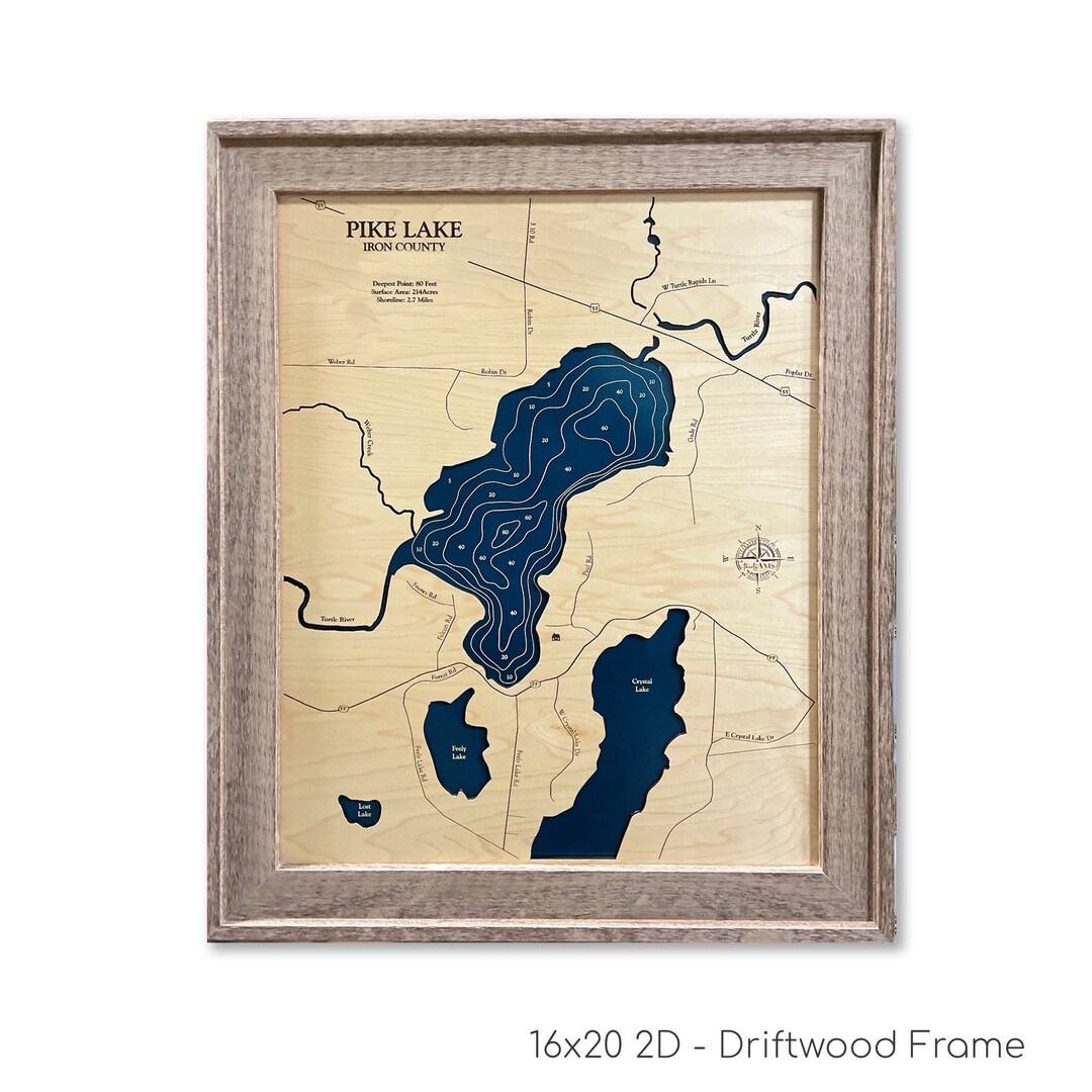 Pike Lake Map, Lake Map, Custom Wood Map, Custom Lake Art, 3D Wall Art ...