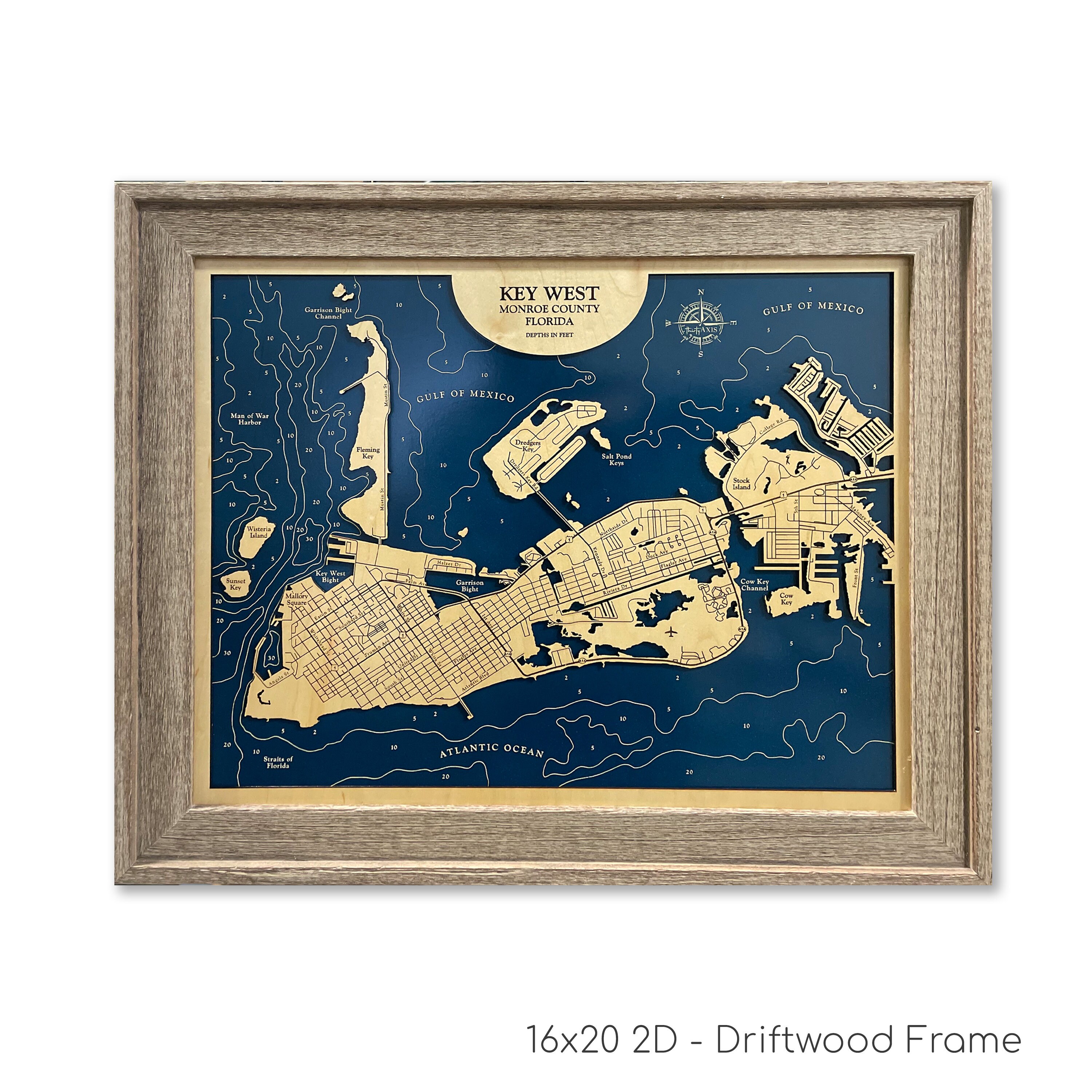 Key West Florida Dimensional Wood Carved Depth Contour Map - Etsy