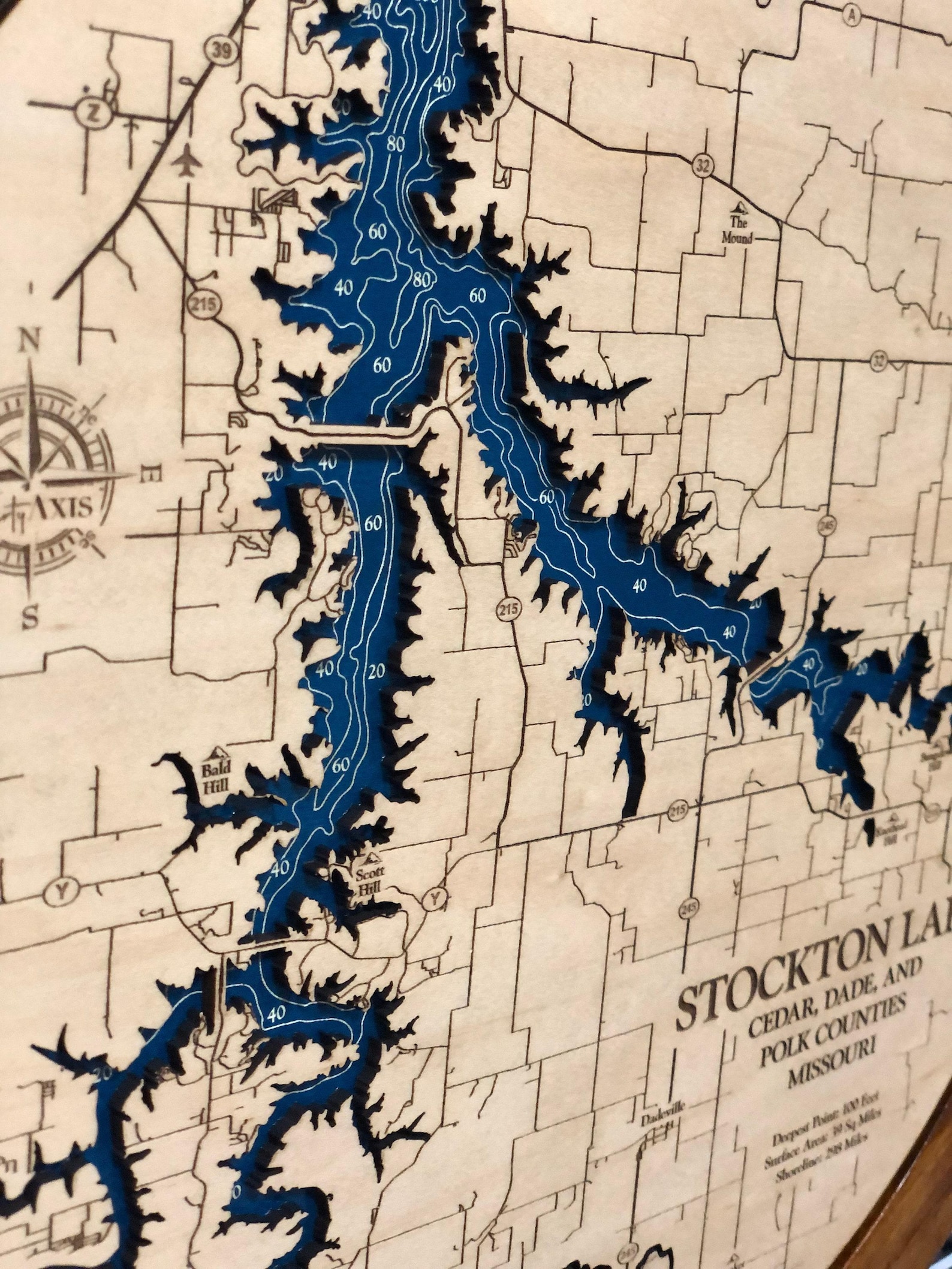 Stockton Lake Map, Ozark Map, Custom Lake Sign, 3D Wall Art, Contour ...