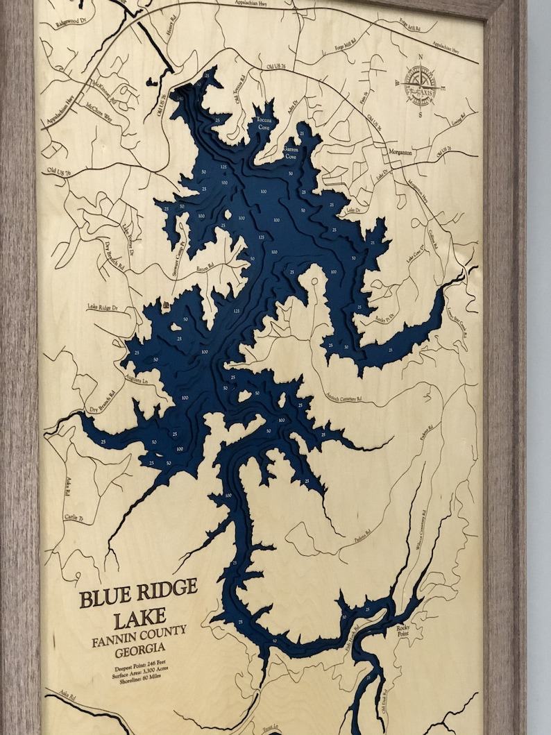 Blue Ridge Lake Custom Wood Map 3D Wall Art Contour Map | Etsy