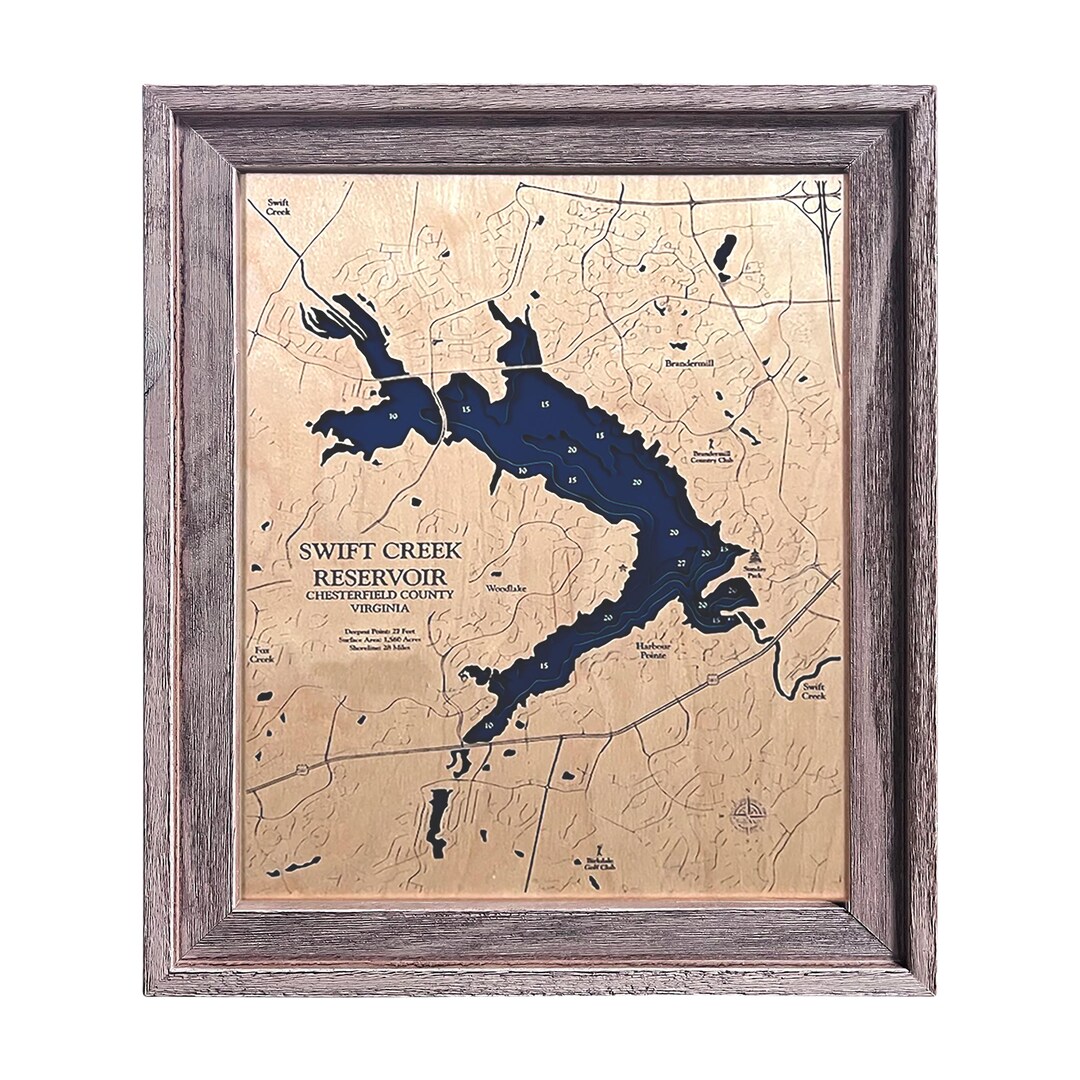 Swift Creek Reservoir Map, Lake House Gift, 3D Lake Map, Wood Lake Sign ...