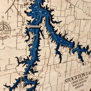 Stockton Lake Map, Ozark Map, Custom Lake Sign, 3D Wall Art, Contour ...