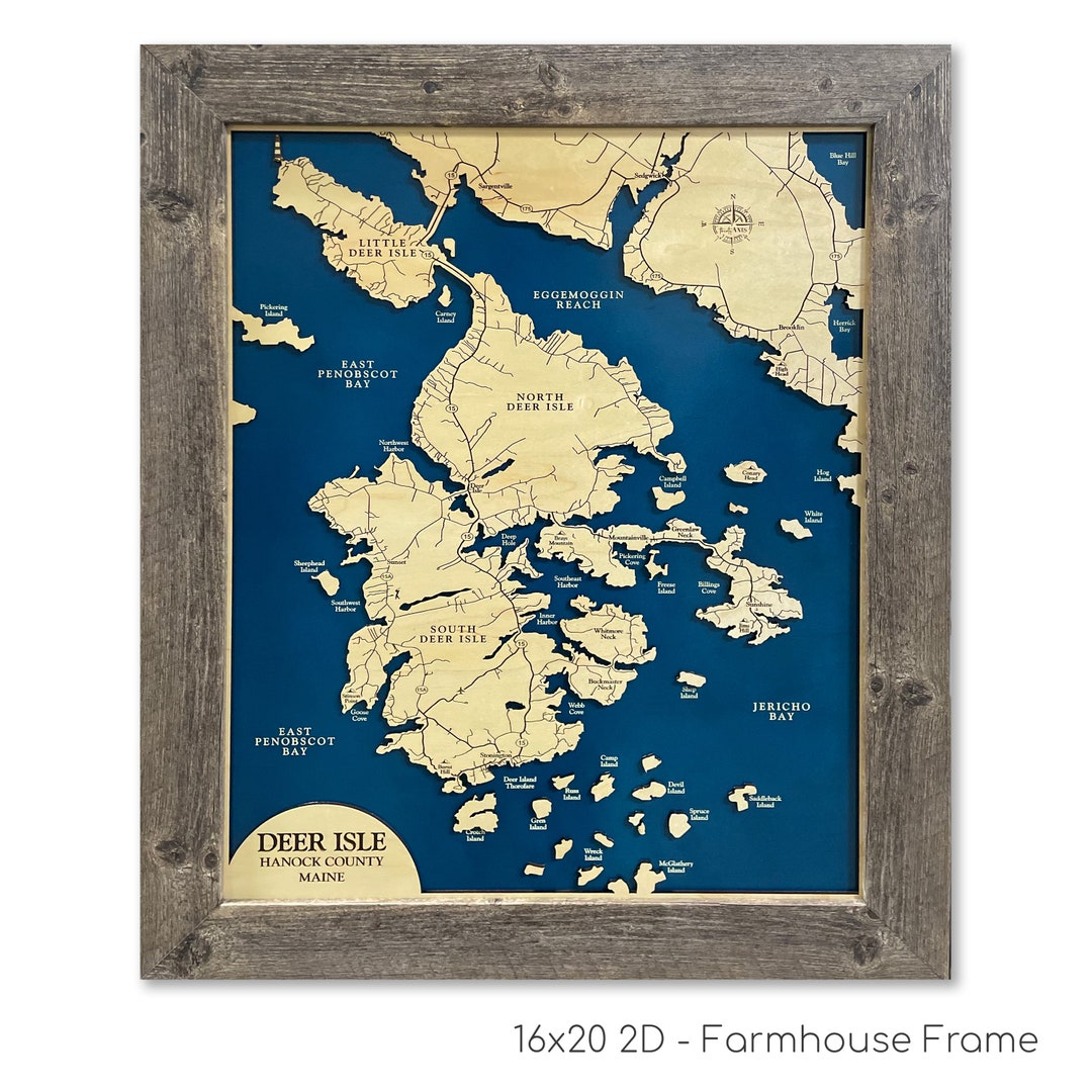 Deer Isle Map, Custom Wood Map, Custom Lake Art, 3D Wall Art, Contour ...