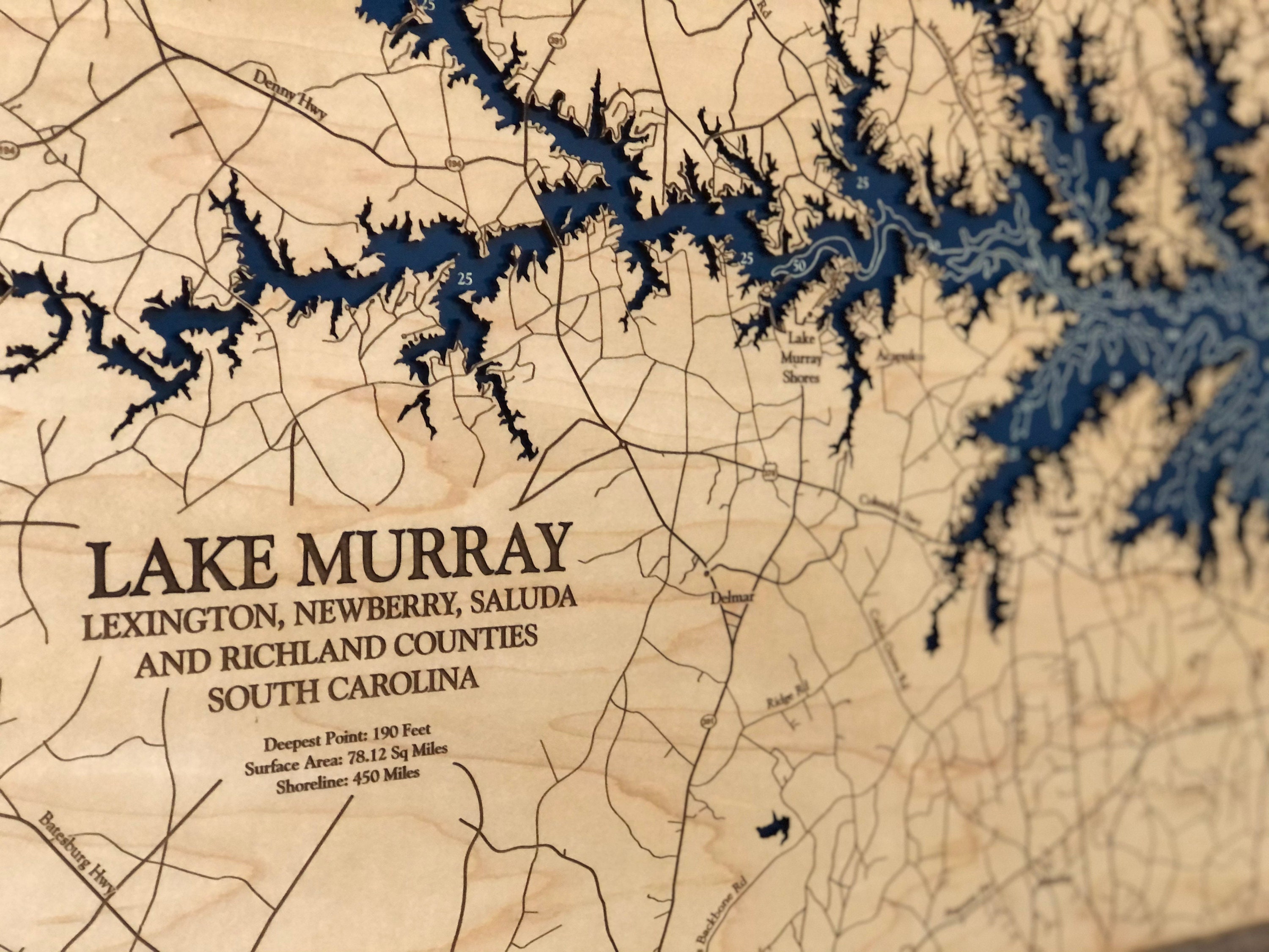 Lake Murray Custom Wood Map 3D Wall Art Contour Map Lake - Etsy