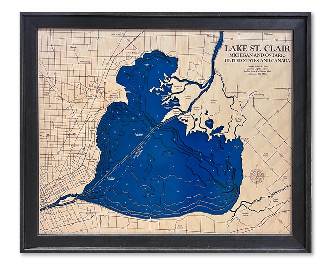 Lake St. Clair Printable Map, Lake St. Clair Wall Art, Detroit Wall Art, Printable Lake St ...
