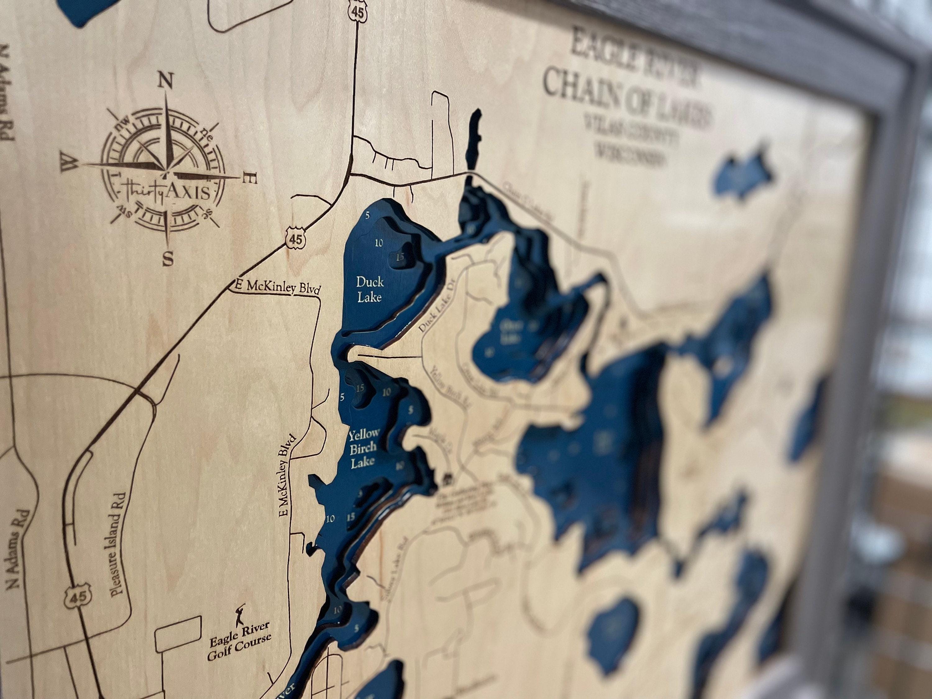 Eagle River Chain Map, Wood Lake Map, Custom Lake Map, Custom Lake Sign ...