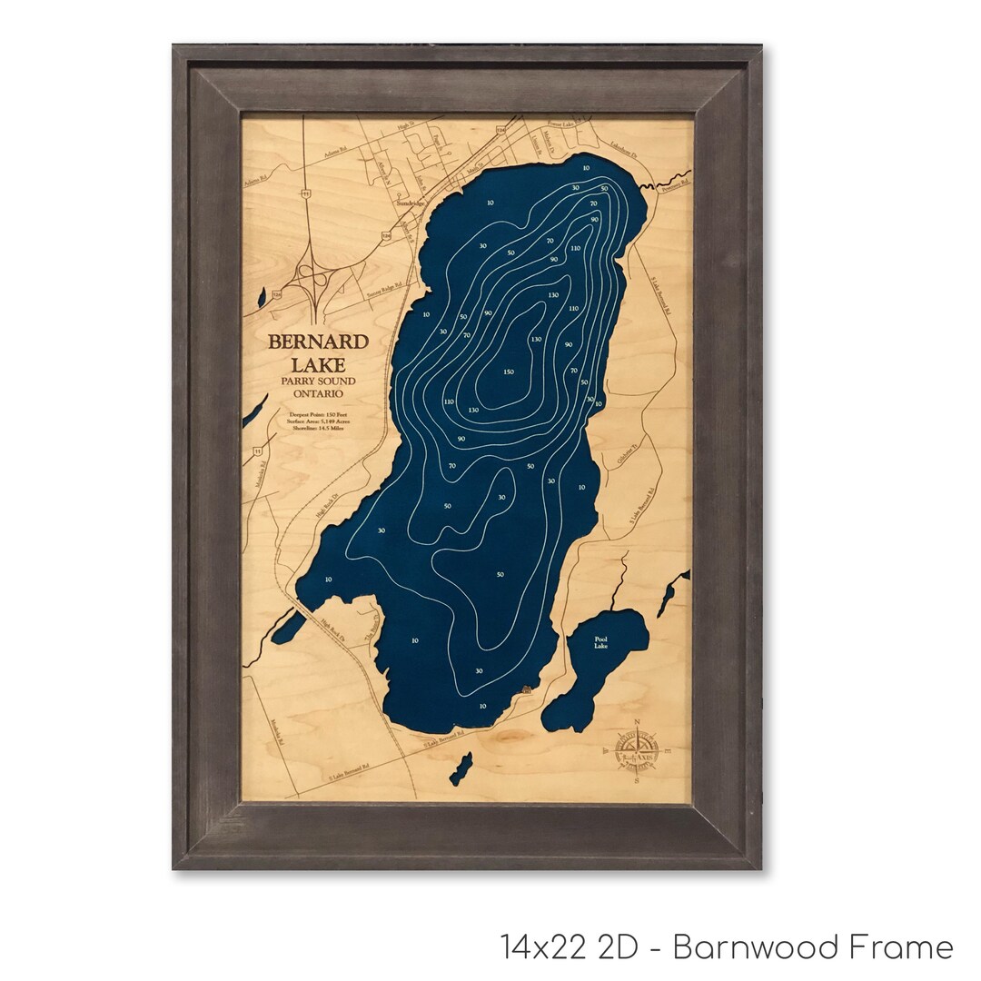 Bernard Lake Map, Parry Sound Map, Custom Wood Map, 3D Wall Art, Lake ...