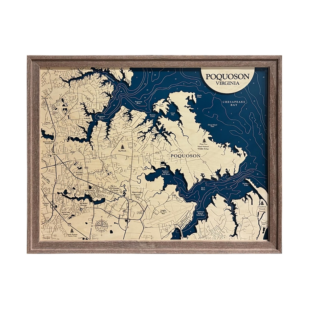 Poquoson Map, Virginia Map, Custom Wood Map, 3D Wall Art, Contour Map ...