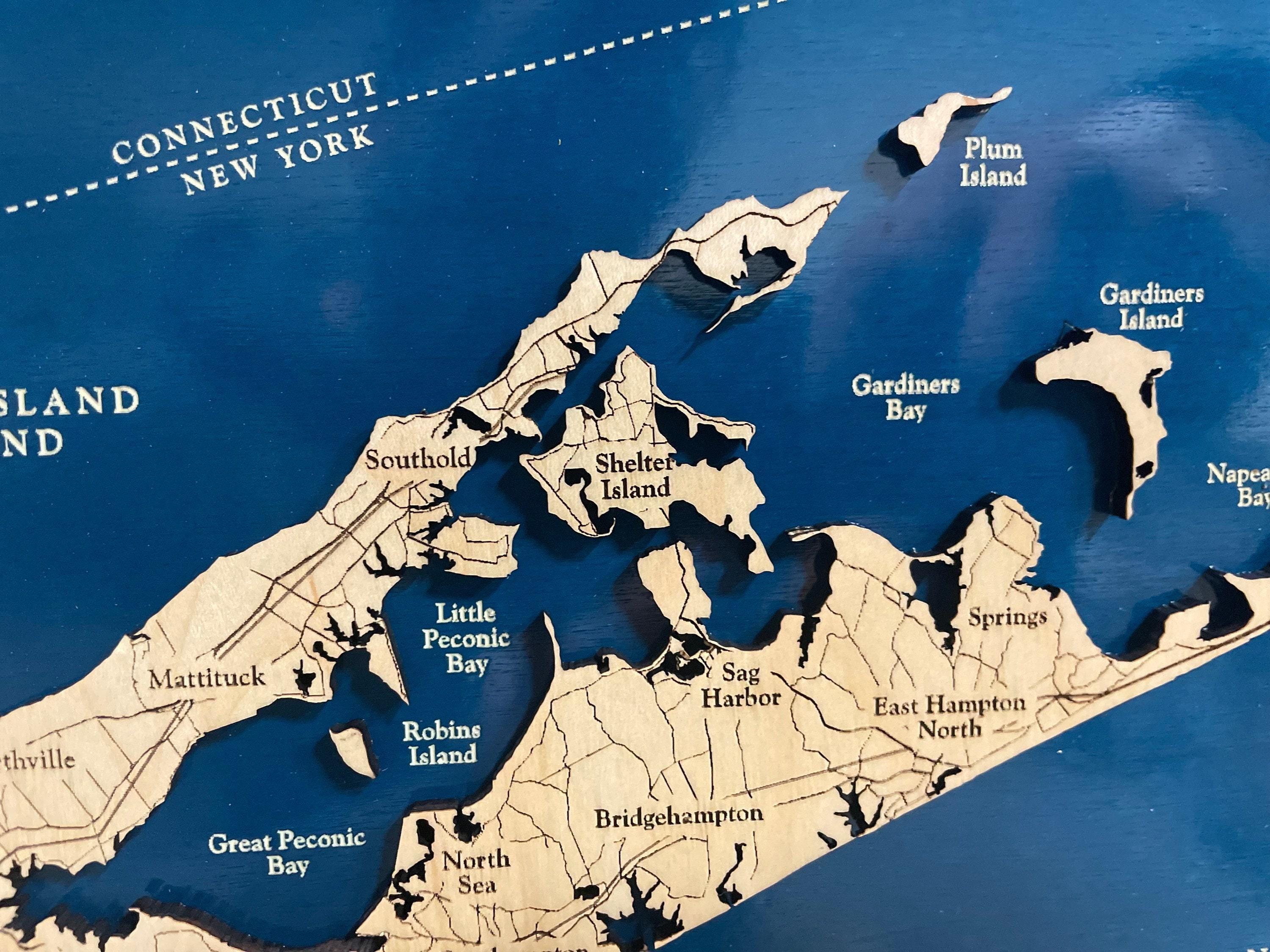 Peconic Bay Map, Long Island Map, Custom Wood Map, 3D Wood Map, Custom ...
