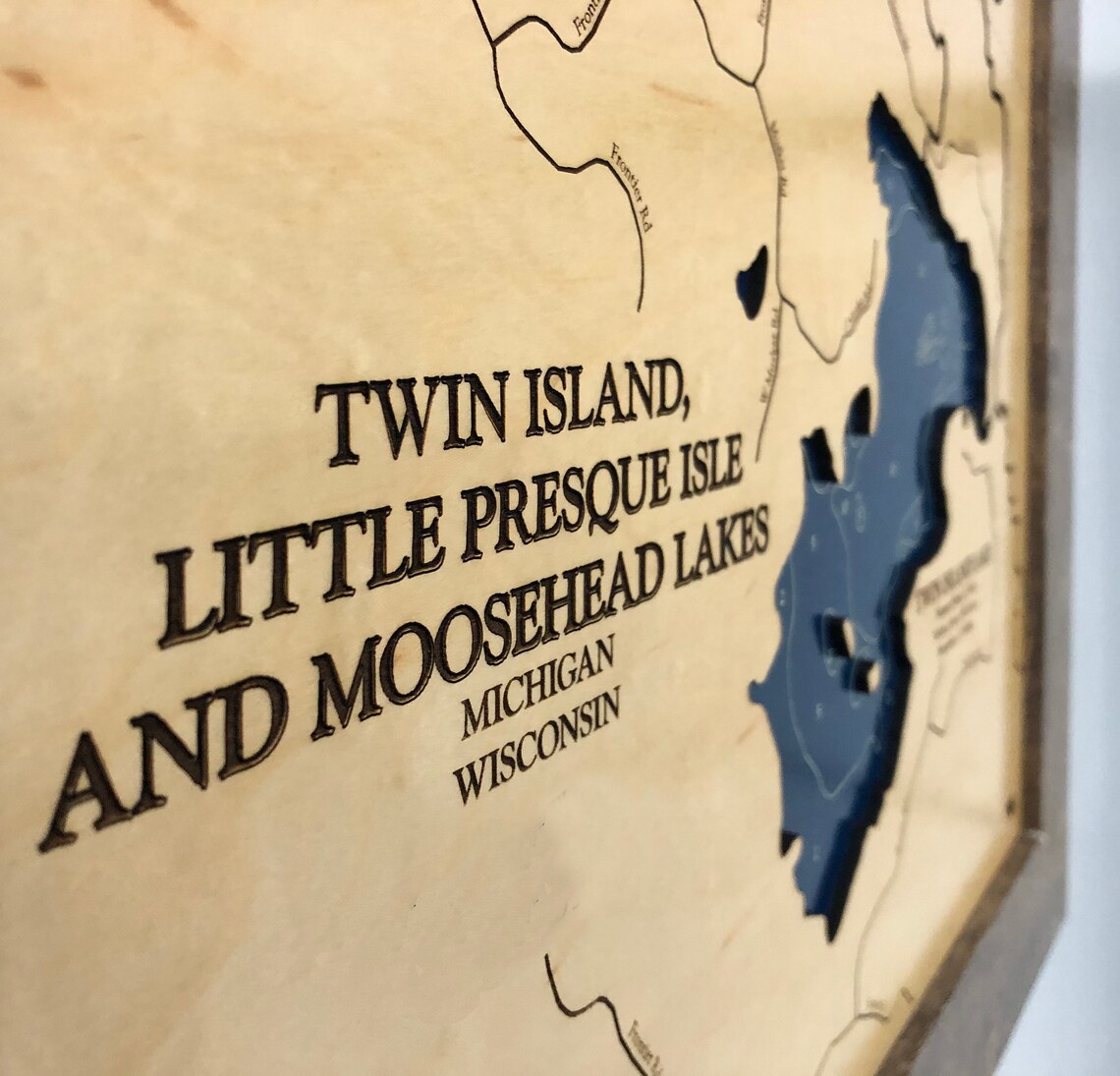 Twin Island Lake Presque Isle Lake Custom Wood Map Lake - Etsy