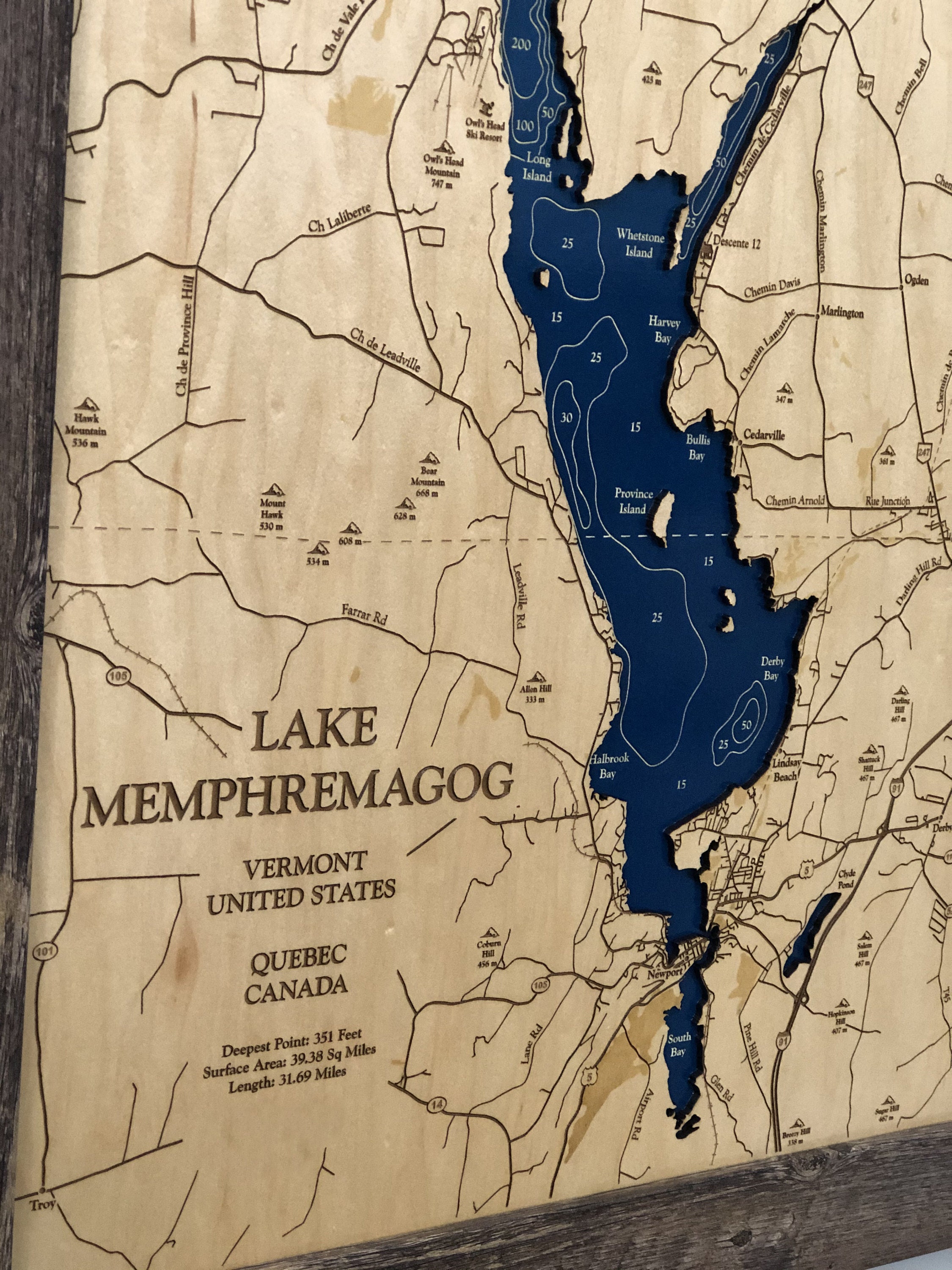 Lake Memphremagog Custom Wood Map 3D Wall Art Contour Map - Etsy UK