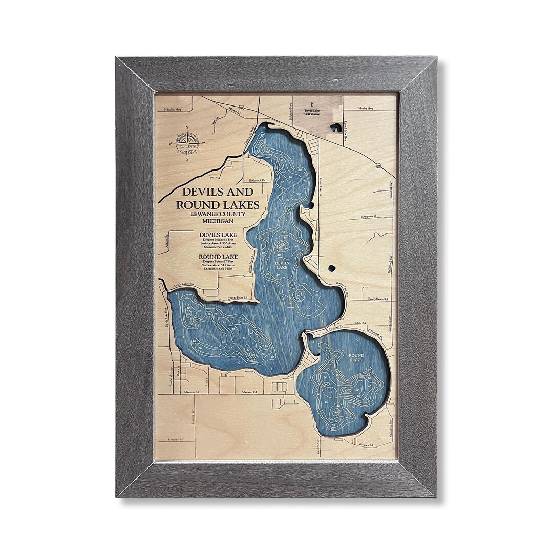 Devils and Round Lake Map - Custom Wood Map - Art - 3D Wall Art ...